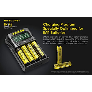 LifeMods Nitecore UMS4 USB Universal 4-Port Speedy Smart Charger for Li-Ion/Ni-MH/Ni-Cd/IMR 26650 22650 21700 20700 18650 18490 18350 17670 17500 17335 16340 RCR123 14500 AA AAA C D w Battery Case