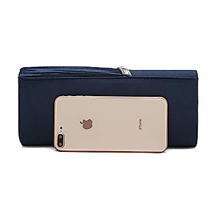 CHARMING TAILOR Evening Handbag Crystal Embellished Purse Pleated Satin Clutch (Navy Blue)
