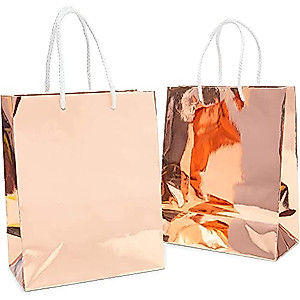 Sparkle and Bash Rose Gold Metallic Medium Gift Bags with Handles for Weddings, Birthdays (9.25 x 8 x 4.25 in, 24 Pack)