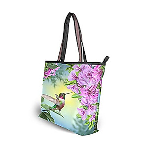 Sletend Hummingbird Flower Bird Handbags for Women Fashion Tote Bags Shoulder Bag for School Travel Work Shopping(M)