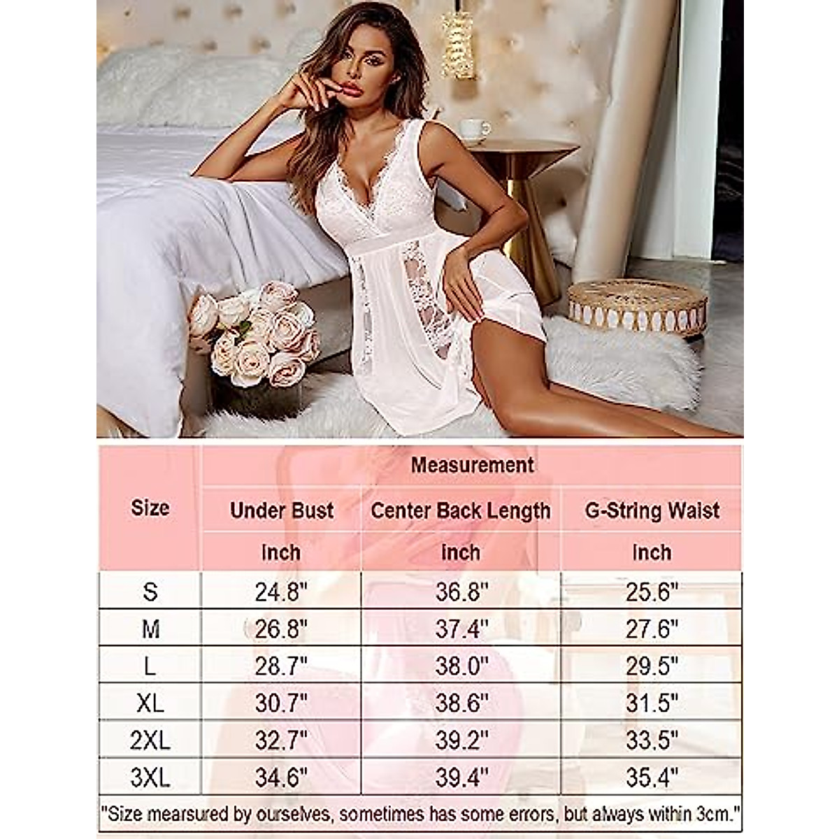 Avidlove Babydoll Lingerie for Women Sexy Long Nightgowns Sheer Bridal Nighty White, XL