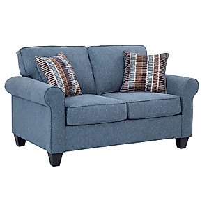 American Furniture Classics Series Model 8-020-A330V8 Loveseat with Two Abstract Chenille Pillows Love Seats, Indigo Blue