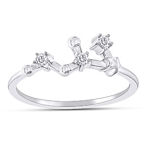 AFFY 1/10 Carat Natural Round Diamond Celestial Star Horoscope Astrology Leo Zodiac Sign Ring In 14k White Gold Over Sterling Silver (0.1 Cttw, H-I Color, I1-I2 Clarity) Ring Size 7
