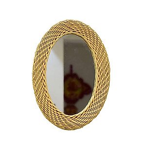 Kingjinglo Rattan Hanging Wall Mirror Innovative Art Decor Oval Dressing Makeup Mirrors