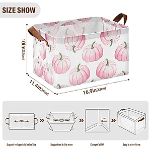 Takiito Pink Pumpkins Storage Bin for Organizing Shelves, Fabric Storage Basket with Handles for Books Toys Closet, 1 Pack