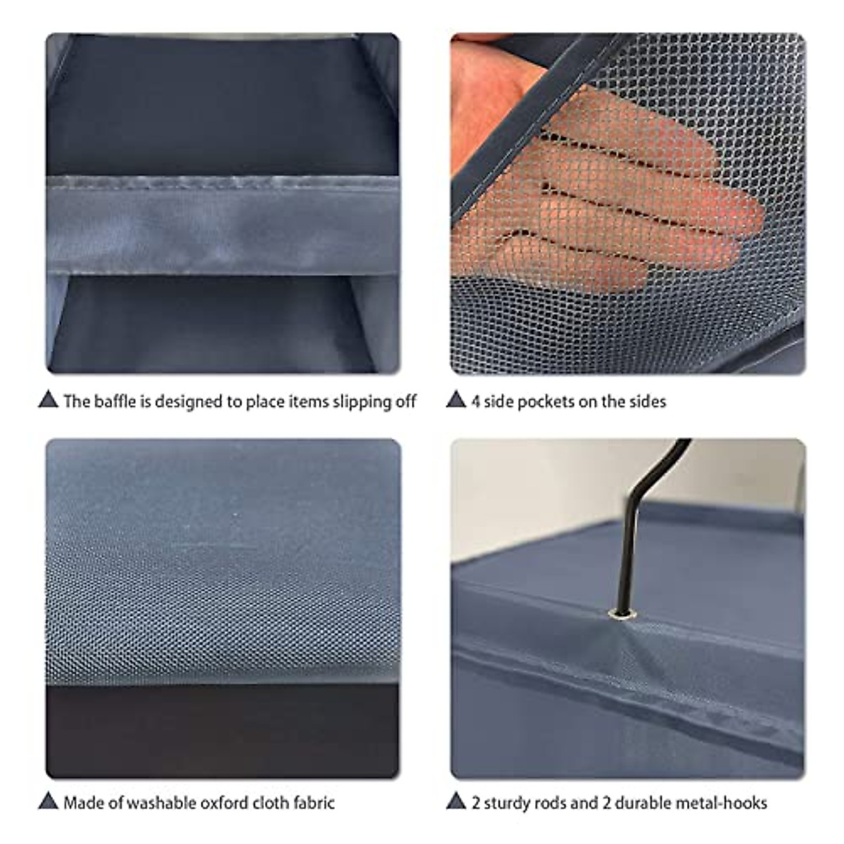 DonYeco Bundles of 3-Shelf Hanging Oxford Closet Organizers and Storage & 3-Shelf Hanging Closet Organizers and Storage with 4 Side-Pockets