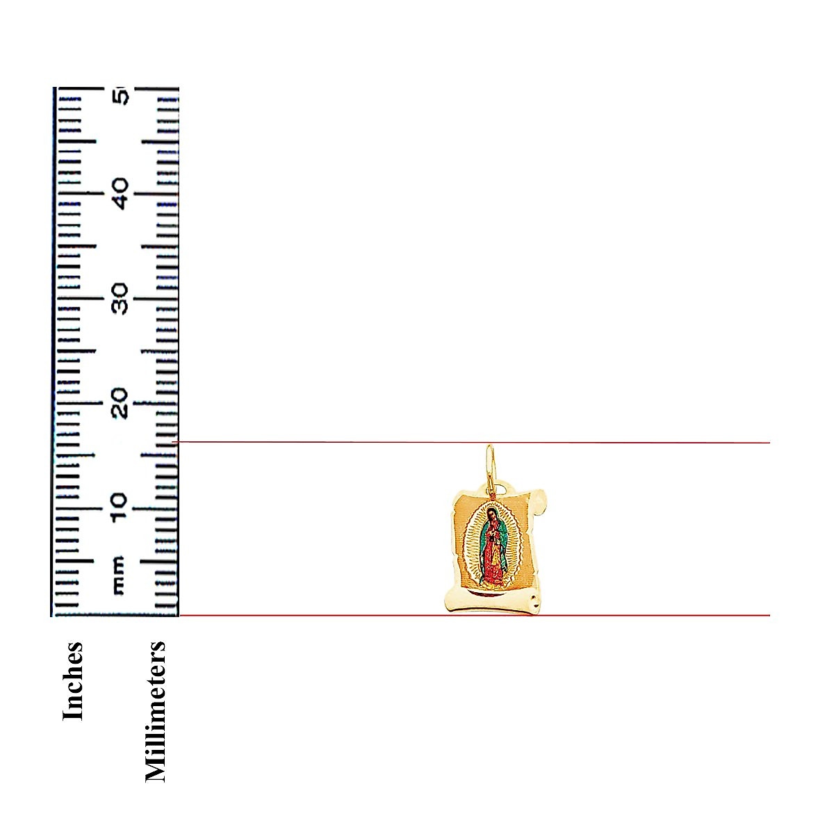 14k Yellow Gold Guadalupe Enamel Picture Religious Pendant - Height 16 MM Width 13 MM