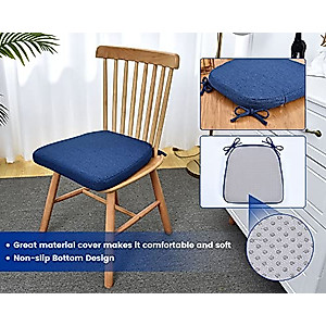 COSNUOSA Kitchen Chair Cushions Dining Chair Cushions with Ties Non Slip Kitchen Dining Chair Pads Seat Cushion Set 17 x 16 Inches Navy Blue 4 Pcs