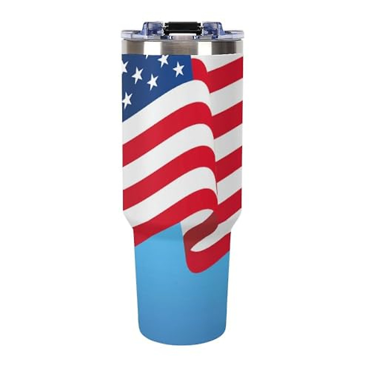Water Bottle with Lid And Straw, Large Capacity Red Blue White American Flag 40 oz Travel Stainless Steel Cups, Handle Insulated Tumblers for Men, Women