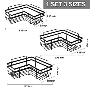 Corner Shower Caddy Adhesive Shower Organizer Corner No Drilling Shower Caddy Bathroom Wall Mounted Bathroom Storage Rack with Hooks 3 Pack (Black)