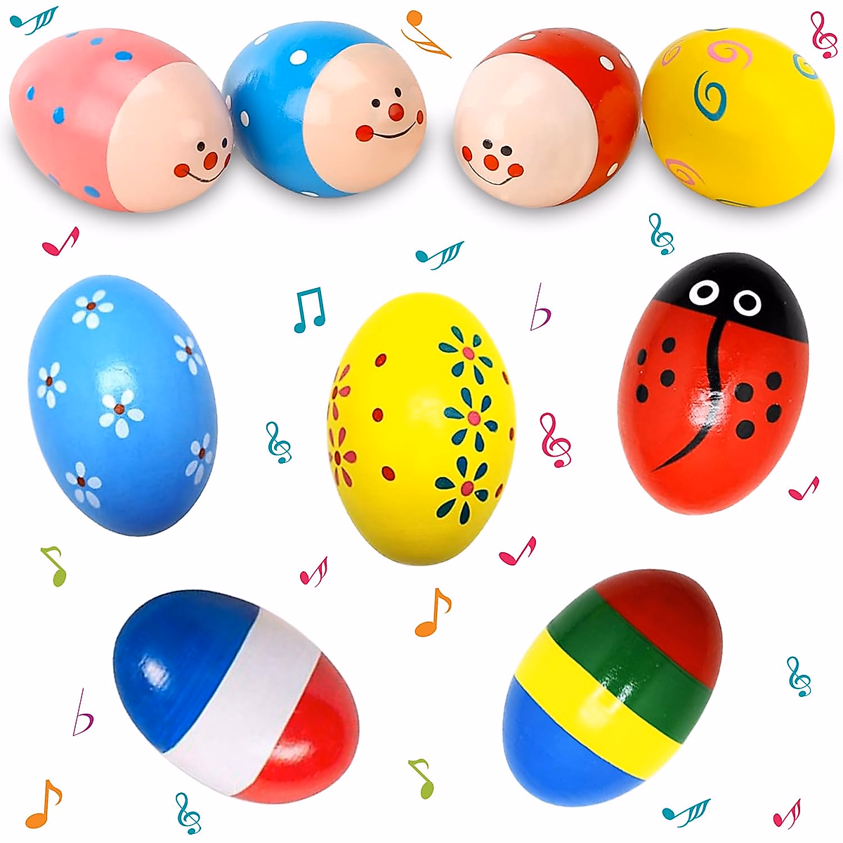 UPINLOOK 9 Pcs Wooden Easter Eggs Shakers Maracas for Baby Kids Classroom Prize Musical Instrument Early Learning Toys Easter Basket Stuffers Fillers