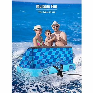 Vitalmeter Towable Tube for Boating 3 Rider Inflatable Water Sports Towable Tube with EVA Foam Seat Pads, Dual Tow Points, Grip Handles for Kids Adults Blue