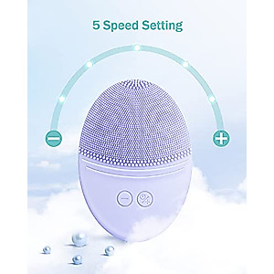 EZBASICS Facial Cleansing Brush Made with Ultra Hygienic Soft Silicone, Waterproof Sonic Vibrating Face Brush for Deep Cleansing, Gentle Exfoliating and Massaging, Inductive Charging (Violet)