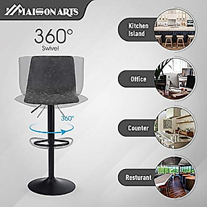 MAISON ARTS Swivel Bar Stools Set of 2 for Kitchen Counter Adjustable Counter Height Bar Chairs with Back Tall Barstools PU Leather Kitchen Island Stools, 300 LBS Bear Capacity, Grey