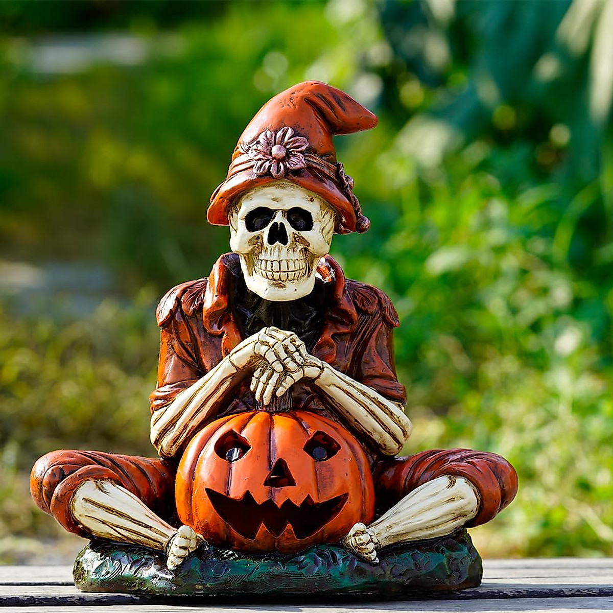 Tooyuart Halloween Decorations Skull Skeleton Garden Statue with Solar Pumpkin Lantern - Halloween Decorations for Outdoor, Holiday, Parties, Indoors, Yards, Gardens, Lawns (Pumpkin Ghost)