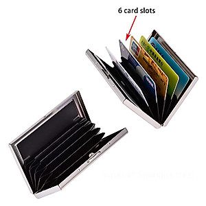 EASTNIGHTS RFID Credit Card Holder Metal Wallet Stainless Steel and Pu Leather Credit Card Protector Case for Men or Women (black)