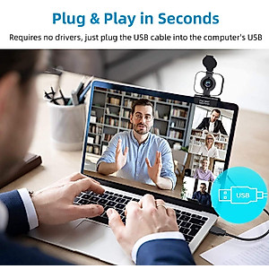 Trsunow Webcam with Microphone 1080P HD Web Camera Autofocus Streaming Camera with Privacy Cover Adjustable Fill Light, Plug and Play Webcam Gaming Camera for YouTube, Skype,Facebook,Zoom