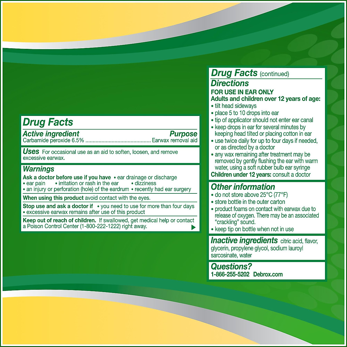 Debrox Ear Wax Removal Drops, Gentle Microfoam Ear Wax Remover, 0.5 Fl Oz, 2 Pack