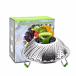 Vegetable Steamer Basket, Stainless Steel Folding Steamer Basket Insert for Veggie Fish Seafood Cooking, Expandable to Fit Various Size Pot (5.1" to 9" Triangle)