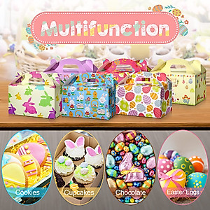 Dianelhall 24 Pcs Easter Treat Boxes Paper Gift Box Party Favor Small Basket with Handle Bunny Eggs Containers for Kids Gifts, 6 x 3.5 x Inch