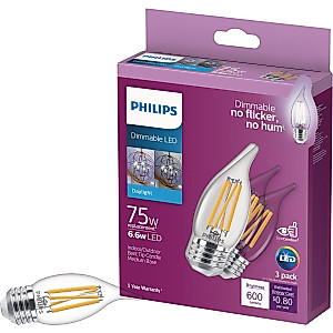 Philips LED Clear Dimmable BA11 Light Bulb - Pack of 3 - EyeComfort Flicker Free - 6.6W = 75W - 600 Lumen - Daylight (5000K) - E26 Base - Indoor - Title 20