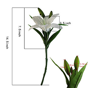 5 Bouquets Artificial Lily Flowers - Lily Fake Flower Suitable for Wedding Party Home Garden Dining Table Shop Decoration Photography Props (White)