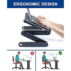 RAINBEAN Adjustable Laptop Desk, Laptop Stand for Bed Portable Lap Desk Foldable Table Workstation Notebook Riser with Mouse Pad, Ergonomic Computer Tray Reading Holder Bed Tray Standing Desk