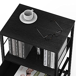 YBING Nightstand Bedroom Bedside Table with Fabric Drawers End Table with Storage Open Shelf Side Table for Living Room Home Dorm Small Space Black