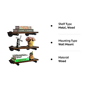 MANTE BLONG QTSARTISAN Floating Shelves with Industrial Pipe Brackets Rustic Set of 3, Wall Mounted Wood Shelving Storage Home Decor for Living Room Bedroom Bathroom Kitchen Office 17" x 7.1", Brown
