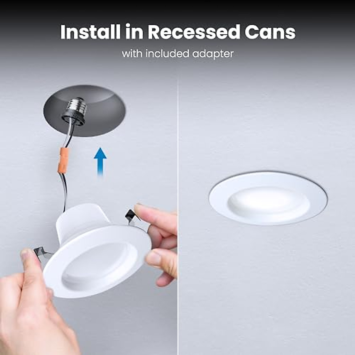 Feit Electric 4 inch LED Recessed Lighting Retrofit Downlight - Pre-Mounted Trim - Standard Base Adapter - 3000K Bright White - Dimmable- 75W Equivalent - High Output - 1 Pack - LEDR4HO/930CA