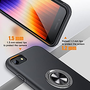 JAME for iPhone SE 2022 Case, iPhone SE 2020 Case, iPhone 8/7/6s/6 case Ultra Slim with 2Pcs Tempered Glass Screen Protector Full Body Shockproof Phone Case with Invisible Ring Stand, 4.7" Black