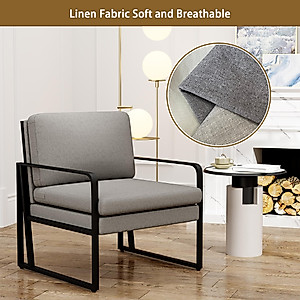Andeworld Modern Accent Chair, Mid Century Living Room Armchair, Upholstered Linen Sofa Side Chair with Metal Legs for Reading,Lounging,Bedroom Apartment,Grey