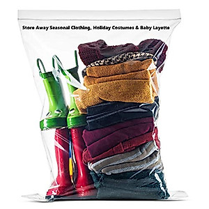 [ Pack of 25 ] Food Storage Bags - BIG - 3.5 Gallon Large Freezer Bags - Resealable Zipper Top - for Moving, Packaging, Storage, Meal Prep, Closet Organization, Travel, Reusable freezer bags, BPA-Free, 2-mil Thick Clear Plastic Bags