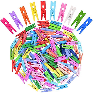 100 Pcs 1.4 Inch Colorful Wooden Clothes Pins Clips - Decorative Mini Clothespins, Home Decor Pegs for Crafting and Hanging Photos - Laundry and Decor - Heavy Duty Push Clothesline Pegs