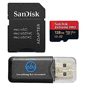 SanDisk 128GB Micro SDXC Memory Card Extreme Pro Works with GoPro Hero 8 Black, Max 360 Action Cam U3 V30 4K Class 10 (SDSQXCY-128G-GN6MA) Bundle with 1 Everything But Stromboli MicroSD Card Reader