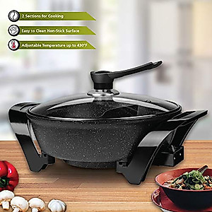 Brentwood SK-72BK Electric Non-Stick 6-Quart Shabu Pot with Divider, Black