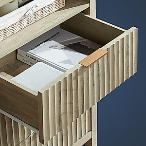 OAKHAM HOME Oxford Fluted 6 Drawer Dresser for Bedroom, Wide Modern Wooden Chest of Drawers with 2 Shelves, TV Stand of Drawers, Wood Drawer Organizer, 46.5" W x 37" H x 15.4" D (Sunwashed Ash Oak)