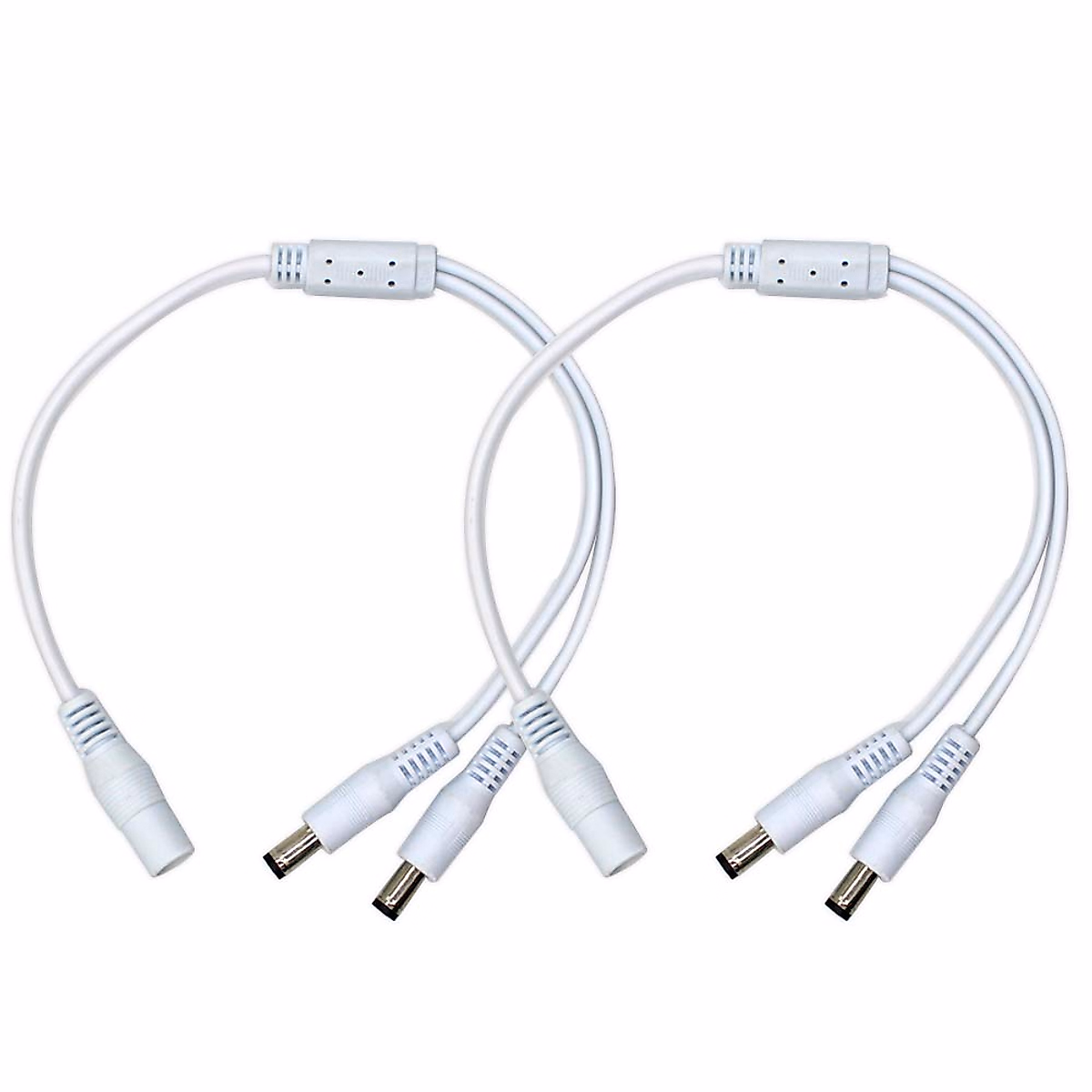 2-Pack White 1 to 2 Way DC Power Splitter Cable, Plug 5.5mm x 2.1mm, for CCTV Camera,LED Strip Light and More