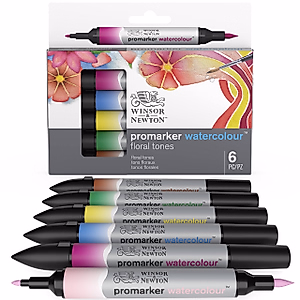 Winsor & Newton ProMarker Watercolor Marker Set, 6 Count, Floral Tones