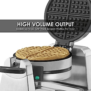 Waring Commercial WWD200 Classic Double Waffle Maker, Coated Non Stick Cooking Plates, Produces 60 waffles per hour, 120V, 1400W, 5-15 Phase Plug, Silver