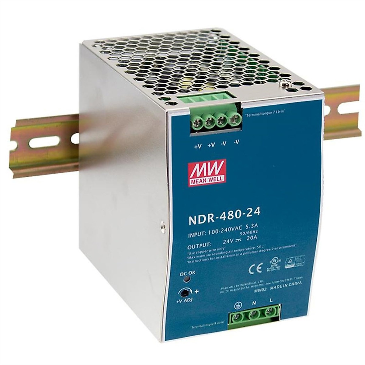 DynMach NDR-480-48 Industrial DIN Rail Power Supply 480W, 48V, 10A, High-Efficiency 93%,90-264VAC Universal Input, Reliable & Durable for Advanced Manufacturing, Automation & Scientific Research