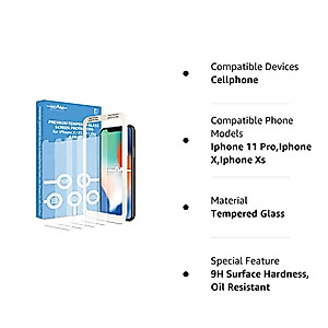 [4 Pack] Screen Protector for iPhone X, XS, 11 Pro, Beam Electronics Tempered Glass - 99% Touch Accurate with Easy Installation Tray and Accessories