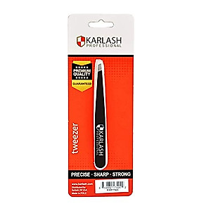 Karlash Slant Tweezers Professional Stainless Steel Slant Tip Tweezer Premium Precision Eyebrow (Black)