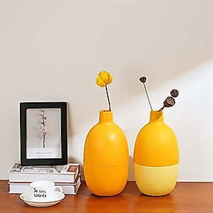 PROGUP Yellow Vase for Home Decor, Modern Rustic Farmhouse Decor,Boho Vases Set of 2,Decorative Vase for Pampas Grass & Dried Flowers,Table, Bookshelf, Mantel and Entryway Decor