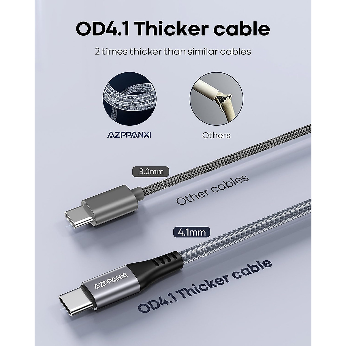 AZPPANXI 20 FT USB C Cable, Extra Long USB C Cable Fast Charging |𝐏𝐫𝐞𝐦𝐢𝐮𝐦 𝐃𝐮𝐫𝐚𝐛𝐥𝐞| Nylon Braided USB A 2.0 to Type C Cable Charger Cord Compatible with Moto LG Pixel and More, Gray