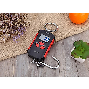 Klau Portable Mini Crane Scale 200 kg / 400 lb Heavy Duty Digital Scales LCD Display with Backlight for Home Farm Market Fishing Hunting Black and Red