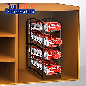 Auledio Stackable Beverage Can Dispenser Rack, Storage Organizer Holder for Canned food or Pantry Refrigerator,Black(2 Pack)