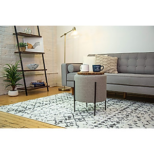 Wovenbyrd Modern Round Ottoman Footstool with Metal Base Legs, 16-Inch Wide, Gray Fabric