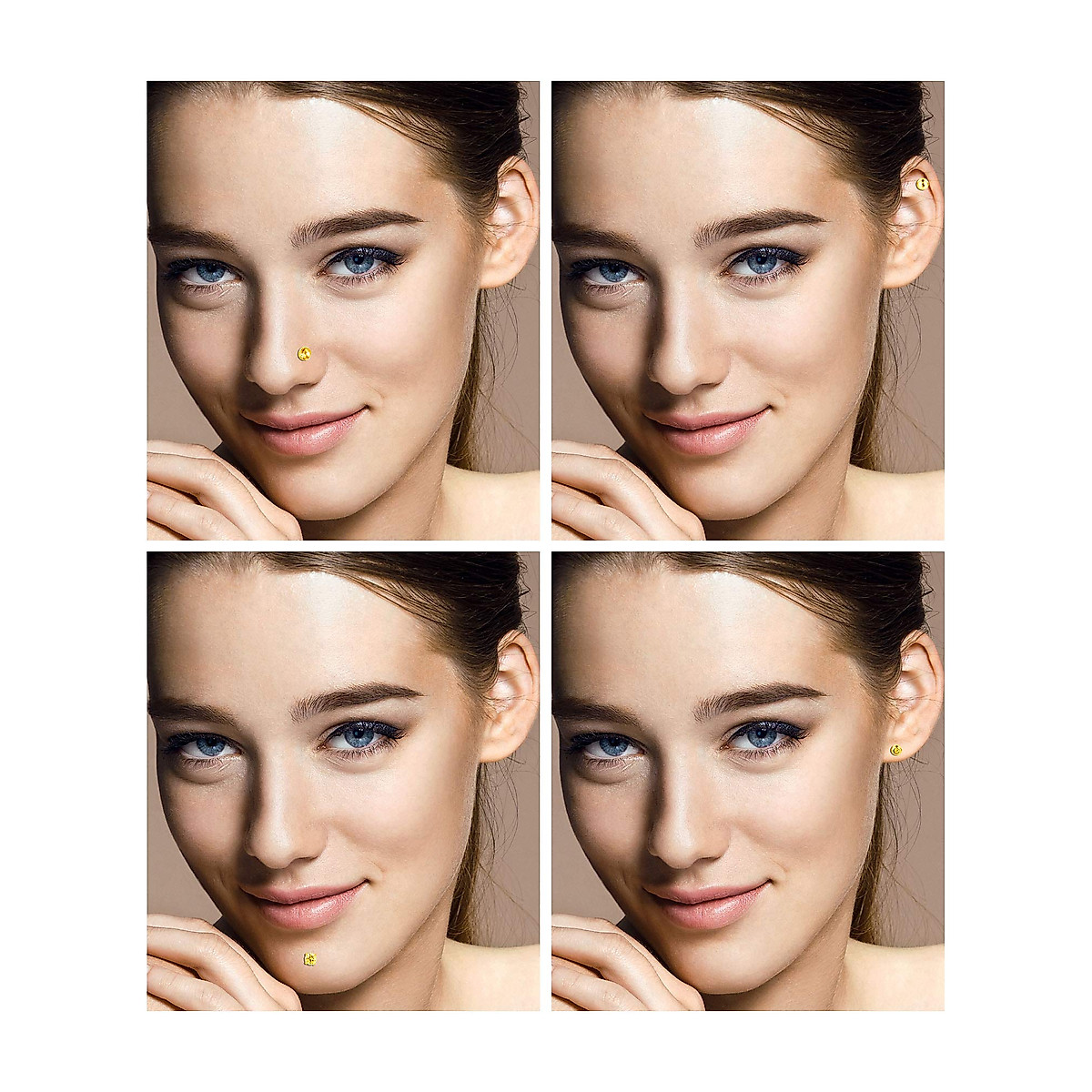 Sumind Nose Studs 16G tragus piercing jewelry Tragus Earrings Lip Rings Diamond Crystal Stainless Steel Labret Bars Body Piercing Jewelry, 6 Designs(Gold)