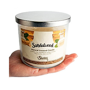 Sandalwood Highly Scented Natural 3 Wick Candle, Essential Fragrance Oils, 100% Soy, Phthalate & Paraben Free, Clean Burning, 14.5 Oz.